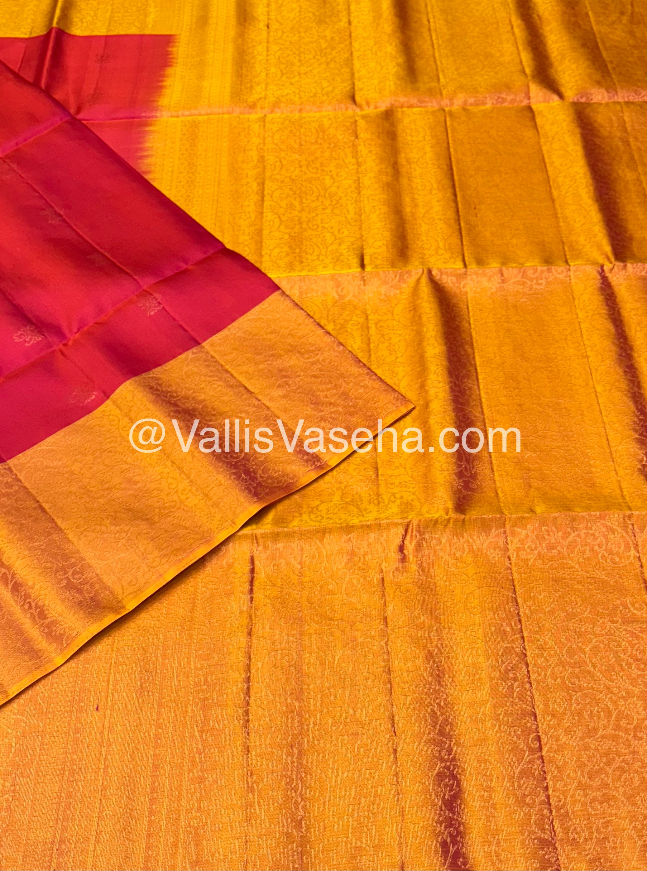 Pure Soft Silk Saree - Pinkish Red & Mango Yellow Combo - VVPSS042 ...
