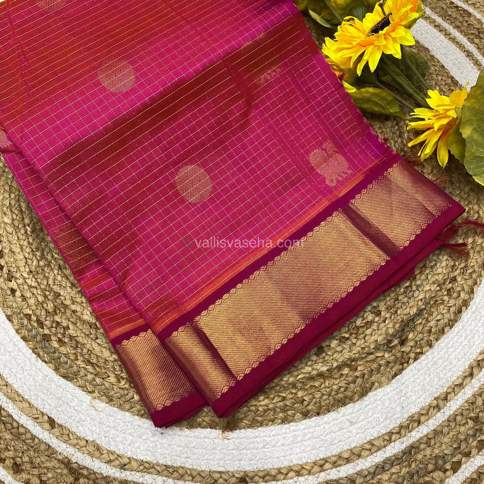 Pure Silk Cotton Saree - Mayil & Chakkaram Design - Peachish Pink with ...